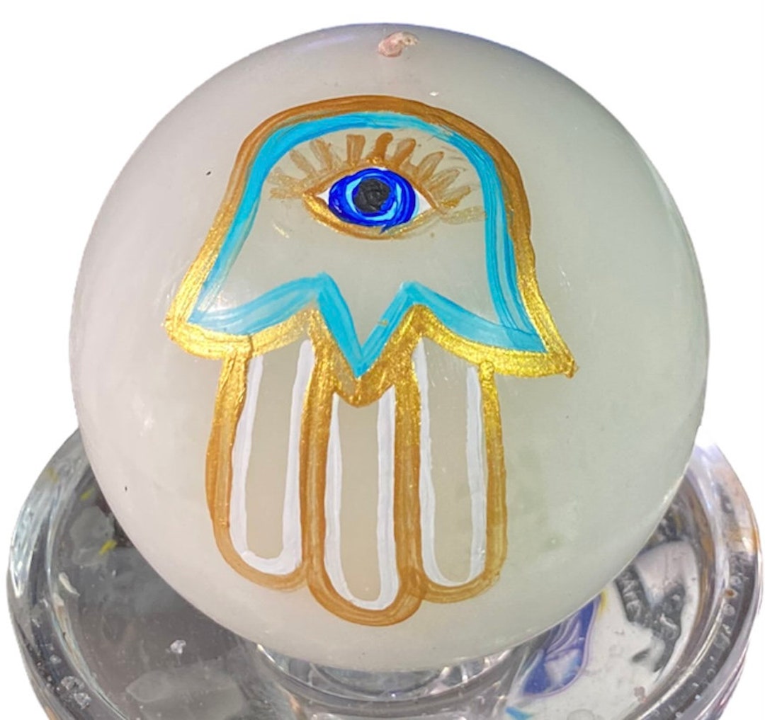 Hand Painted Hansa Hand and Evil Eye Sphere Candle - Etsy