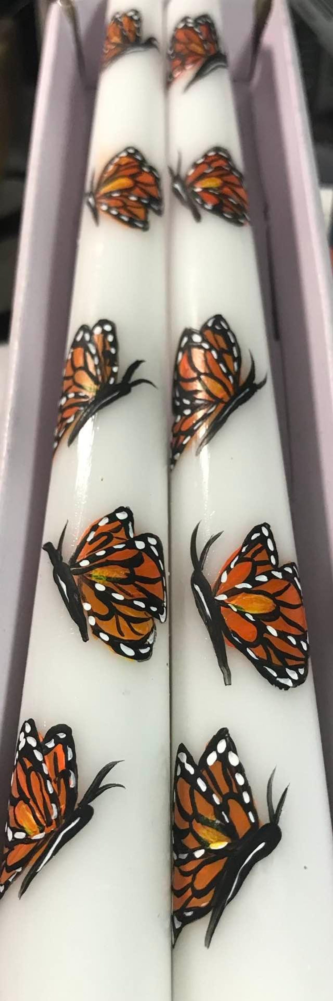 Hand Painted Monarch Butterfly Taper Candle Set - Etsy