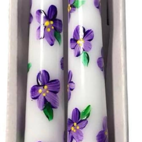 Hand Painted Violets Taper Candles - Etsy