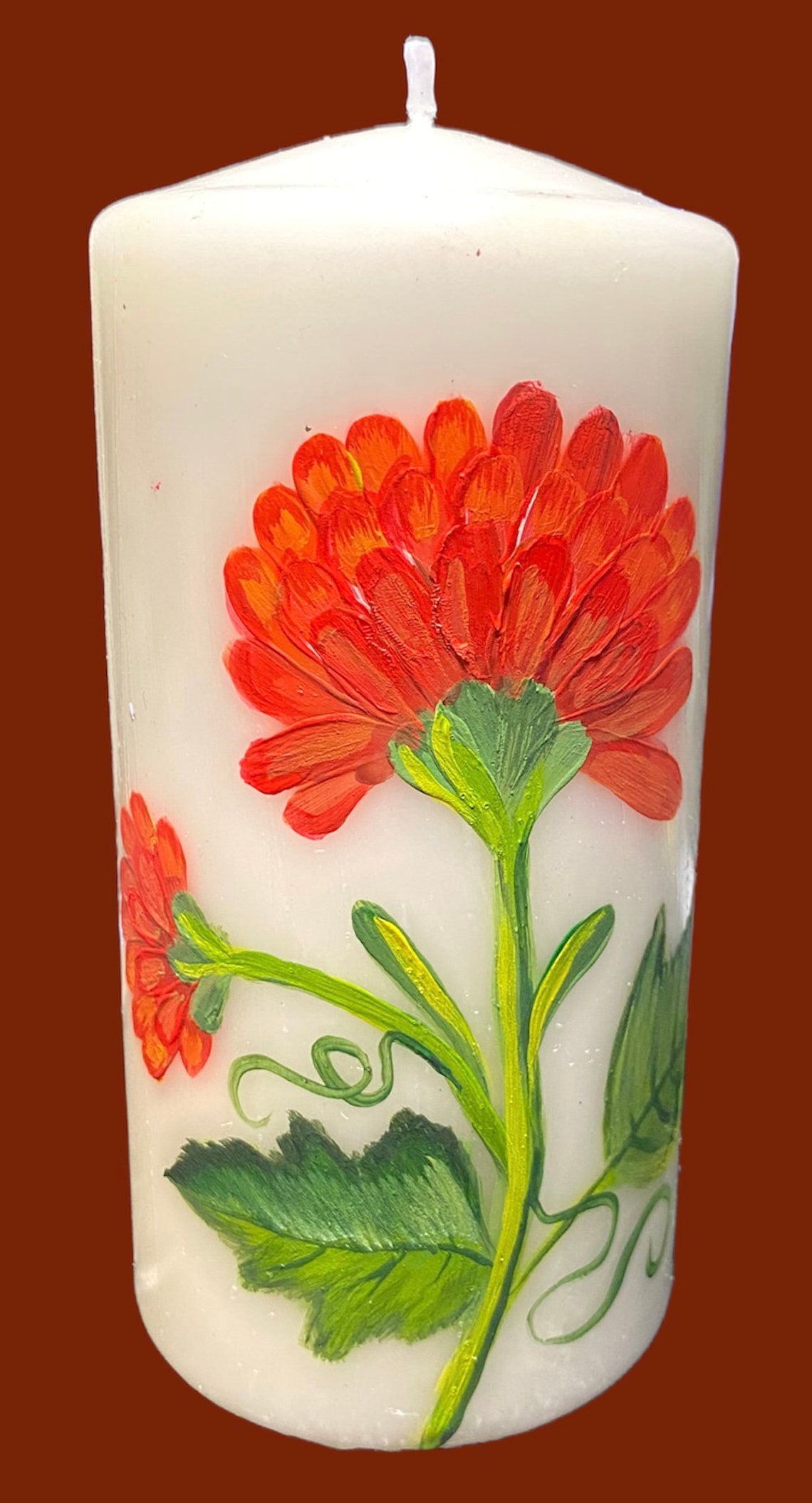 Hand Painted Fall Mum Pillar Candle - Etsy