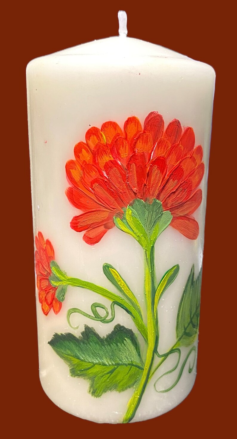 Hand Painted Fall Mum Pillar Candle - Etsy