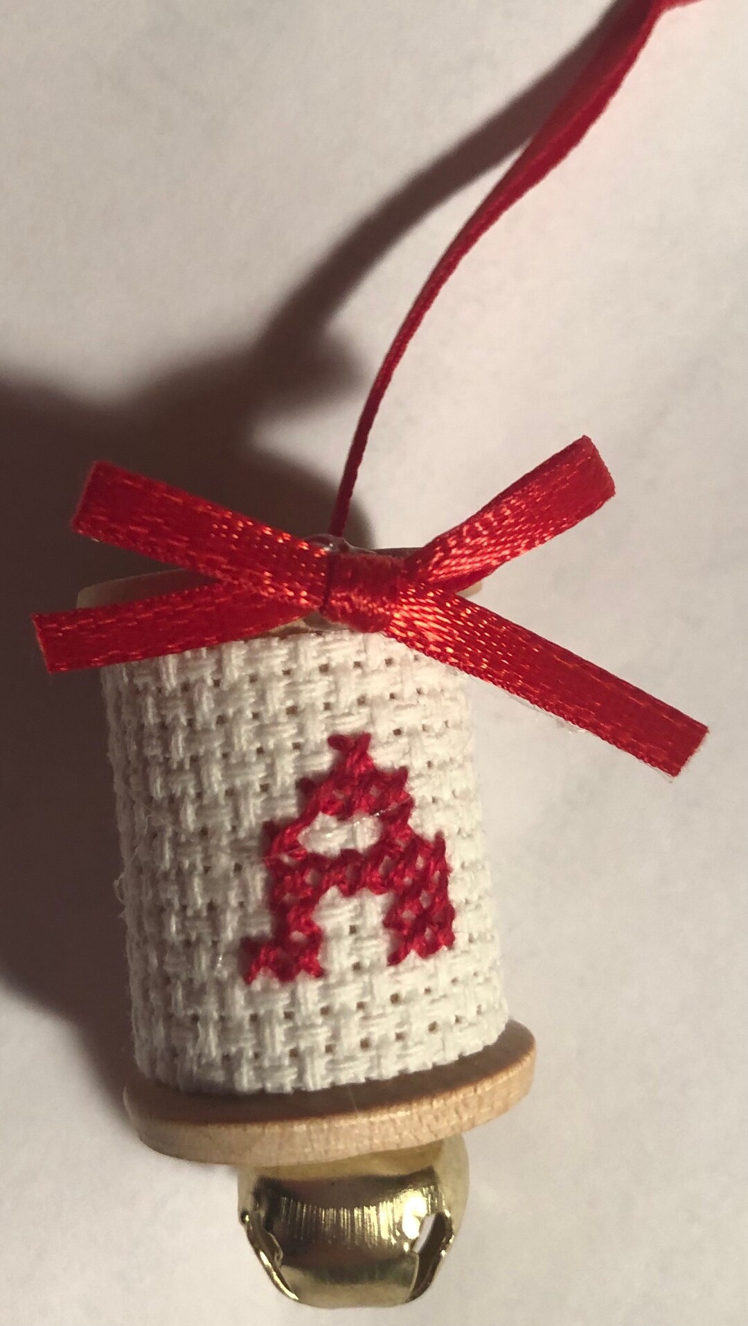 Hand Cross Stitched Initial Spool Ornament - Etsy