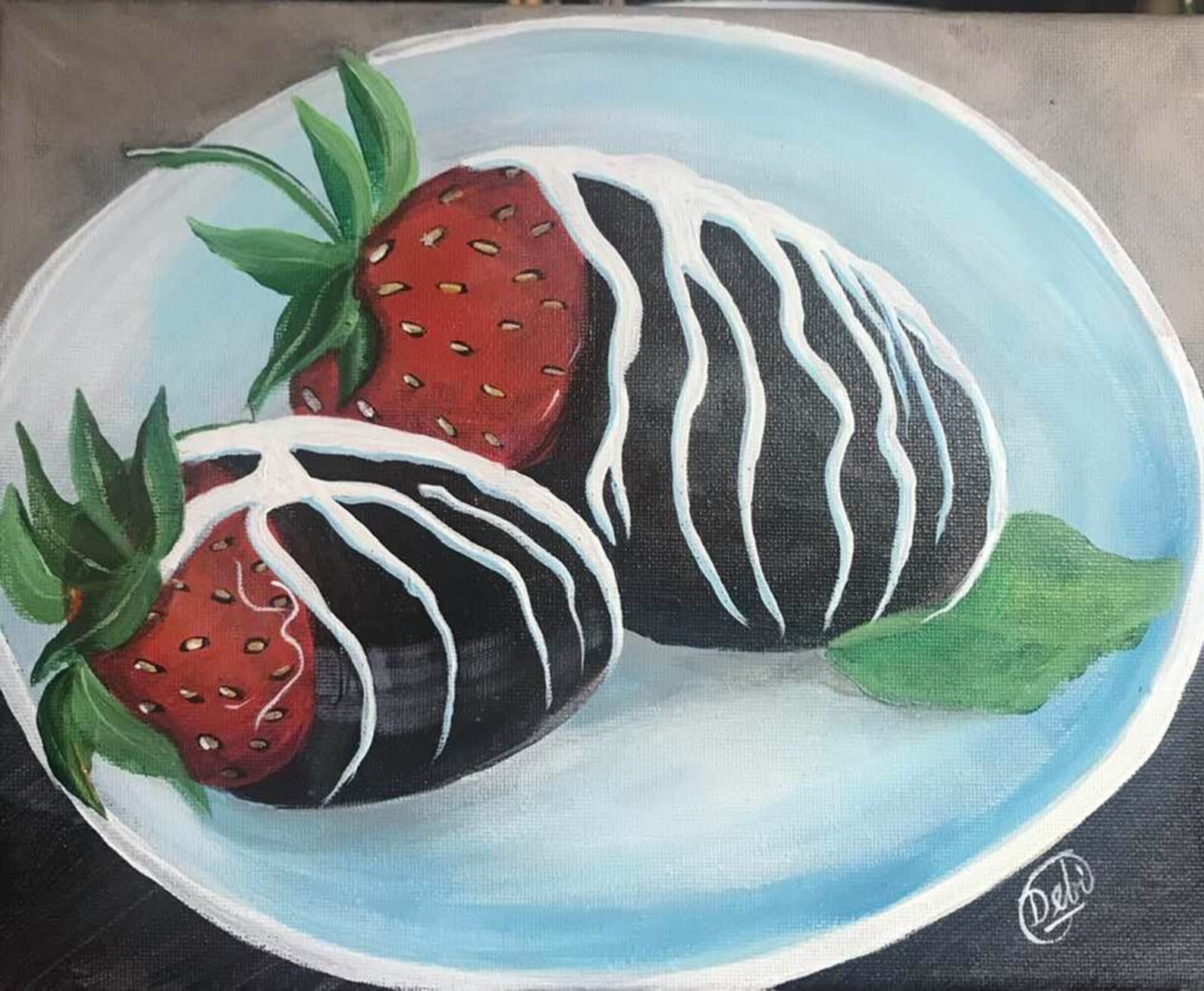 Plate of Chocolate Covered Strawberries Painting - Etsy