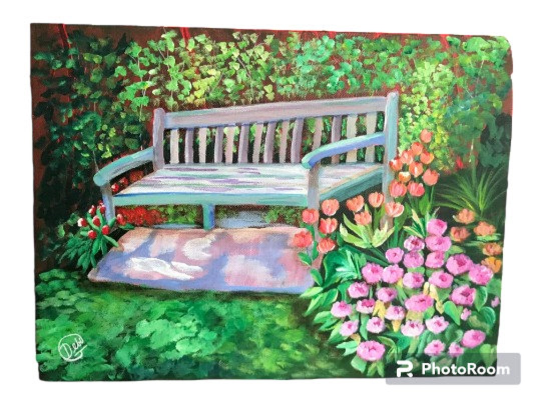 Hand Painted Garden Bench Wall Art - Etsy