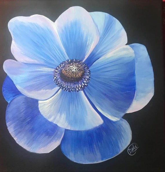Blue Poppy Painting - Etsy