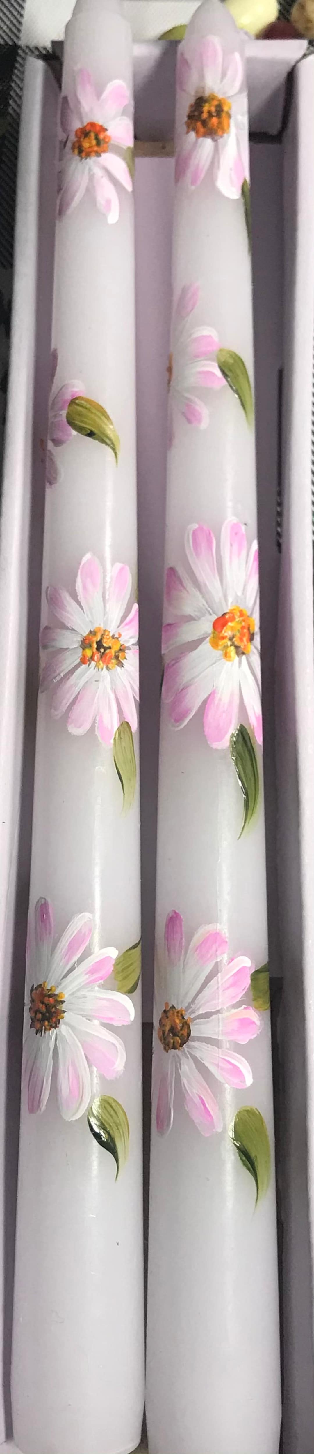Hand Painted Pink Tinged Daisy Taper Candles - Etsy