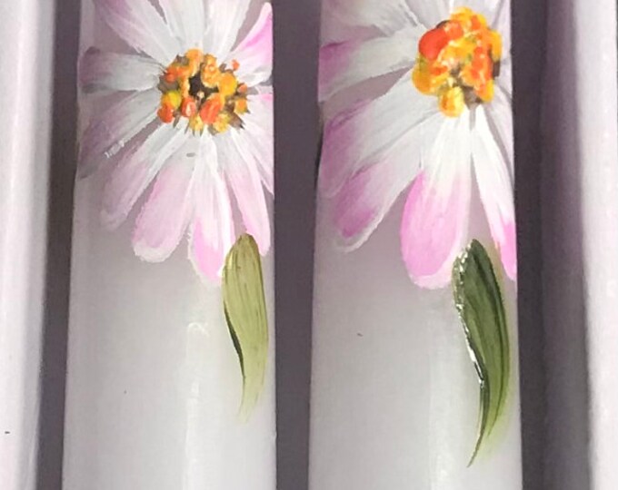 Hand Painted Pink Tinged Daisy Taper Candles - Etsy