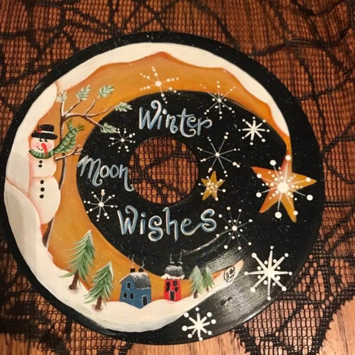 Hand Painted 45 Record With Winter Moon Wishes - Etsy