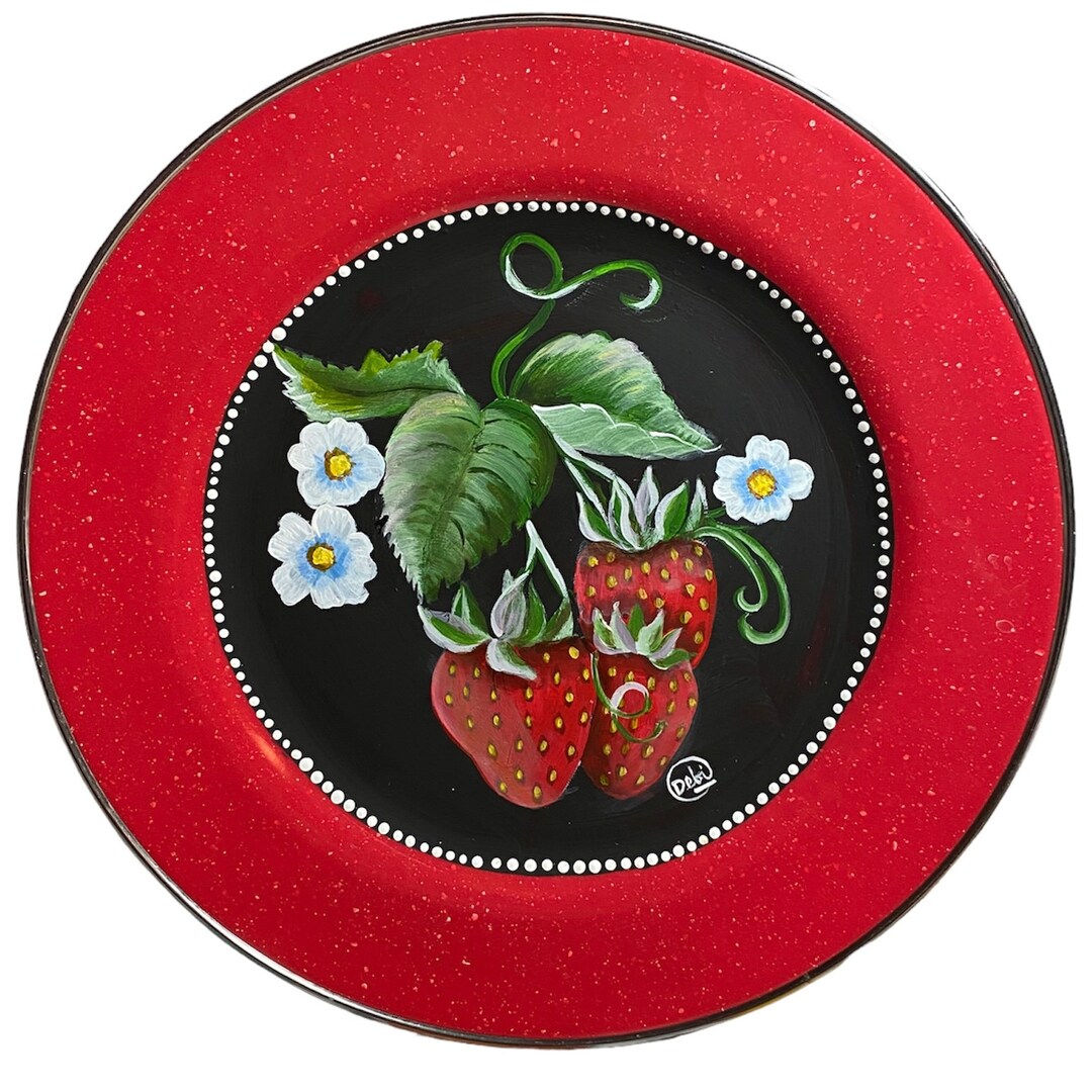 Hand Painted Strawberries Plate - Etsy