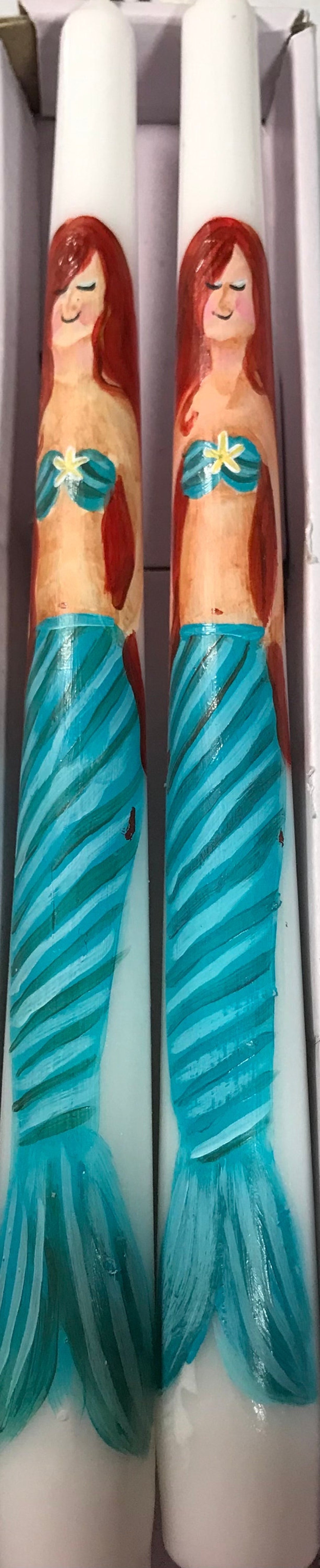 Hand Painted Mermaid Taper Candles - Etsy