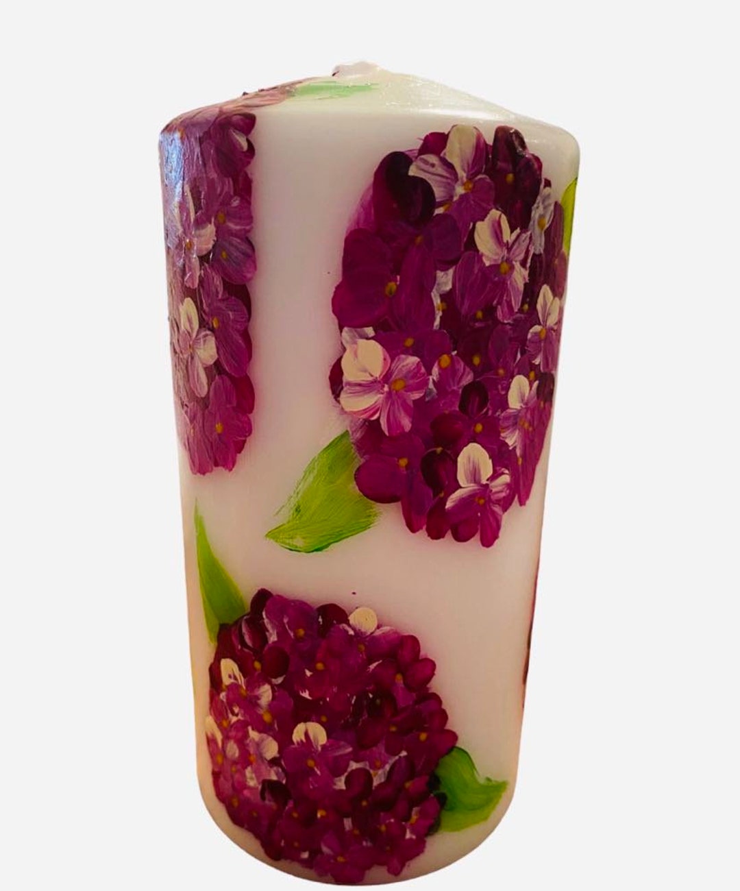 Hand Painted Burgandy Hydrangea Pillar Candle - Etsy