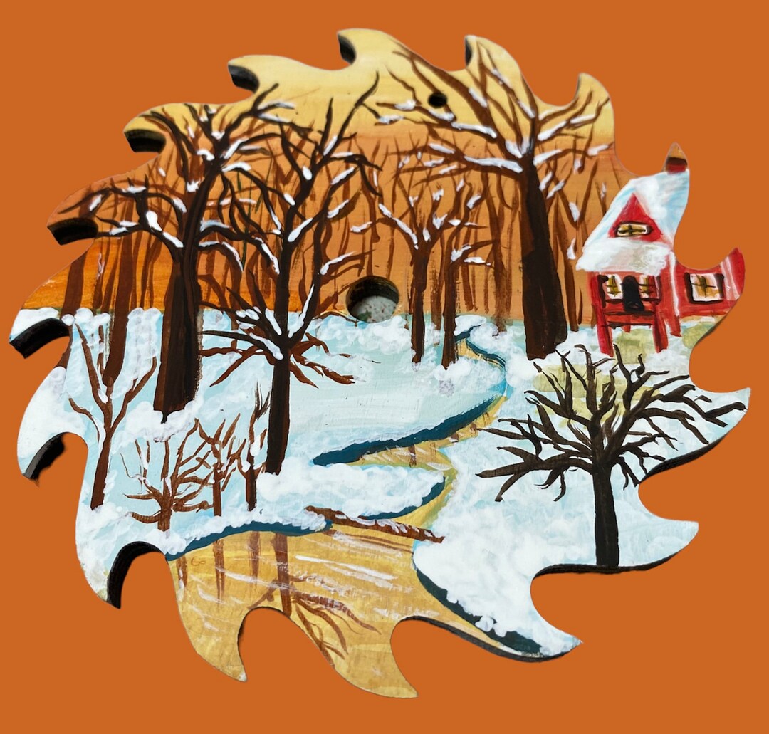 Hand Painted Winter Wood Scene on a Wood Saw Ornament - Etsy