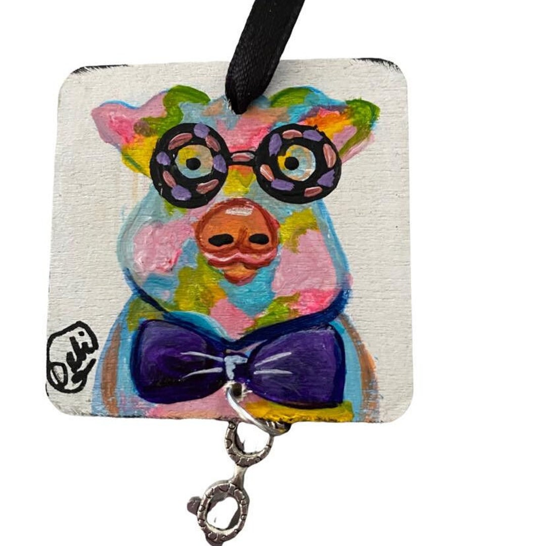 Hand Painted Charmed Abstract Pig With Glasses Ornament - Etsy