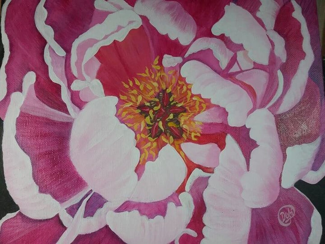 Hand Painted Peony Acrylic Painting - Etsy