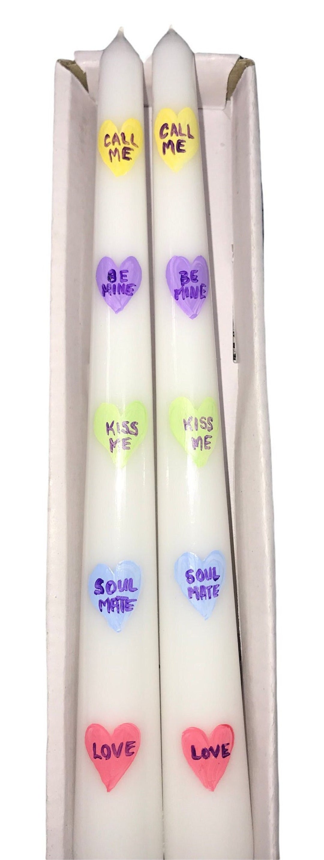 Hand Painted Valentine Heart Like Conversation Candy Taper Candles - Etsy