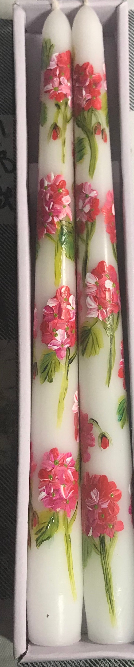 Hand Painted Geranium Taper Candles - Etsy
