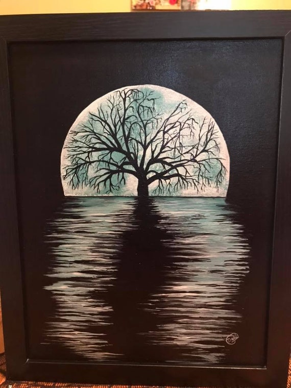 Hand Painted Moonlight Shadow Painting | Etsy