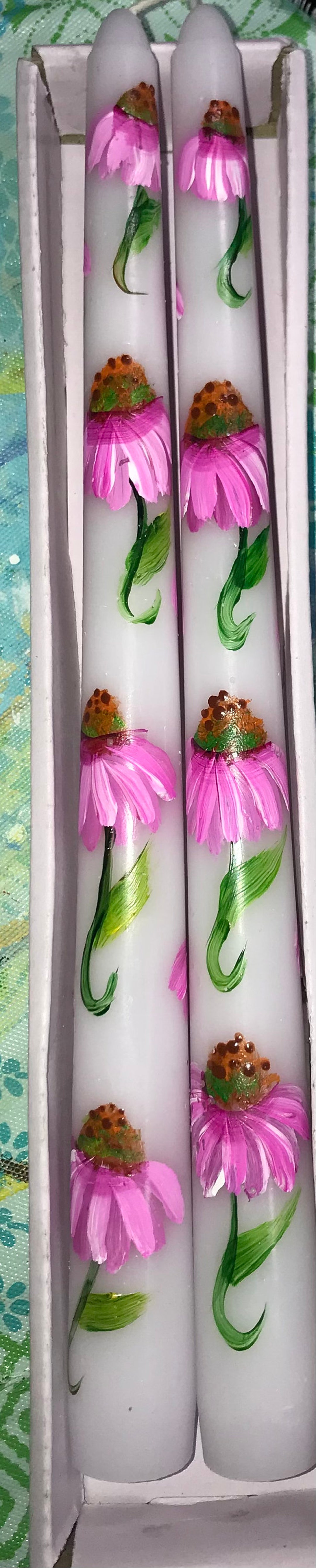 Hand Painted Pink Cone Flower Taper Candles - Etsy