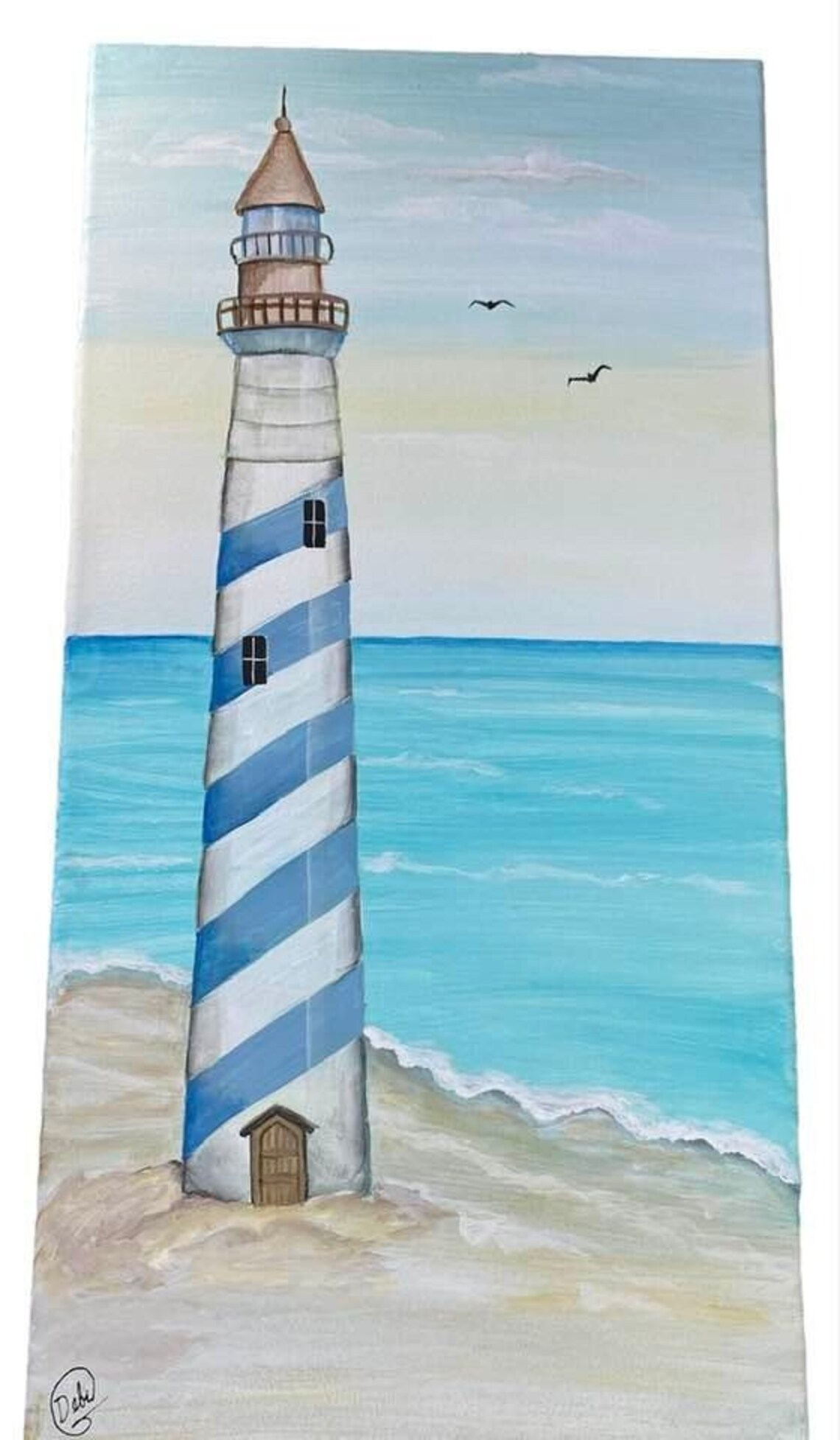 Hand Painted Lighthouse on Beach Painting - Etsy