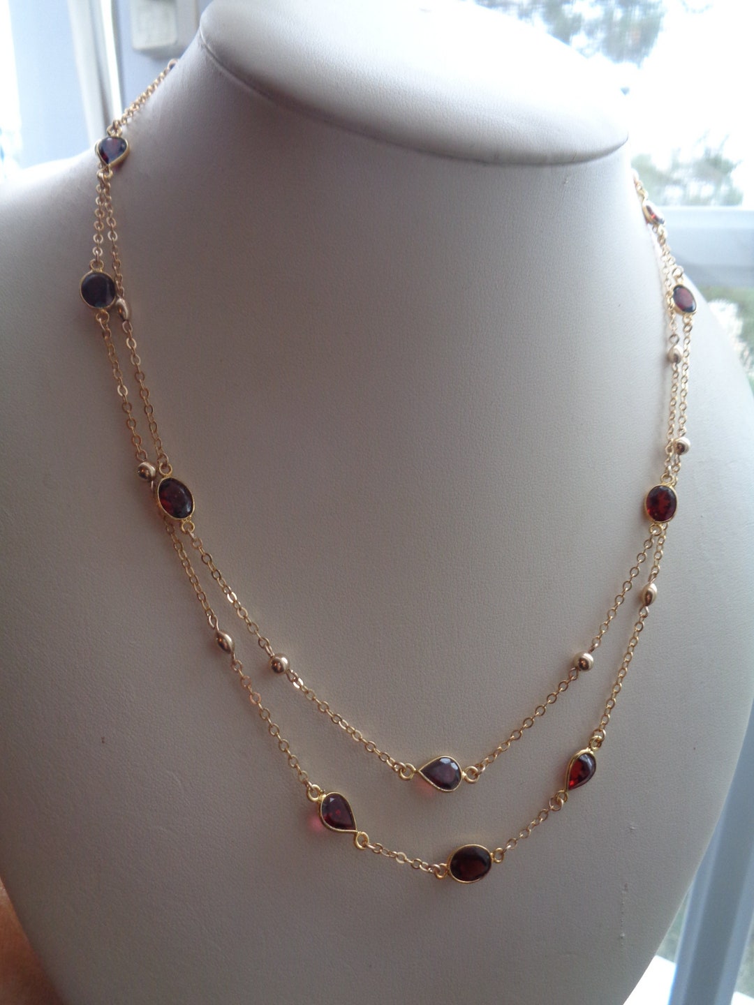 Gold Chain With Garnet, 14K Gold Filled, Double Row, LU-0157 - Etsy