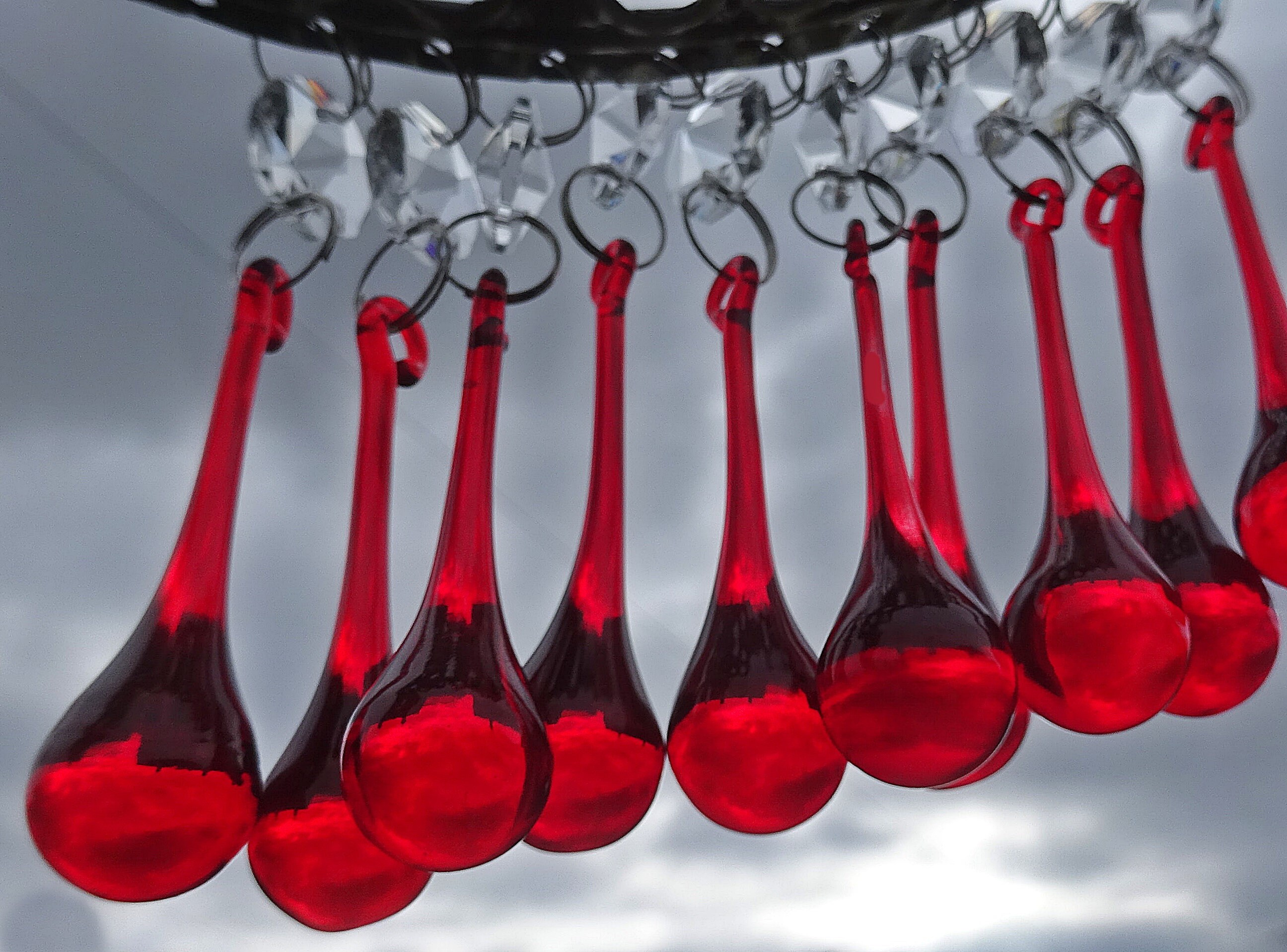 Red Chandelier Drops Glass Crystals Droplets 2 Orb Drop Beads Vintage ...