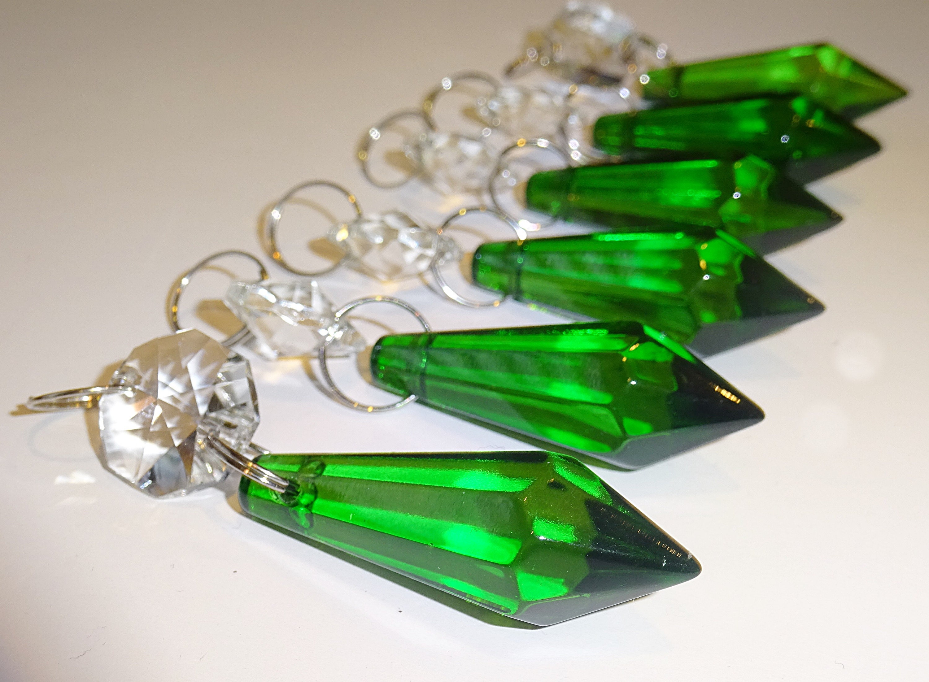 24 Emerald Green Chandelier Drops Glass Crystals Droplets Chic Prism ...