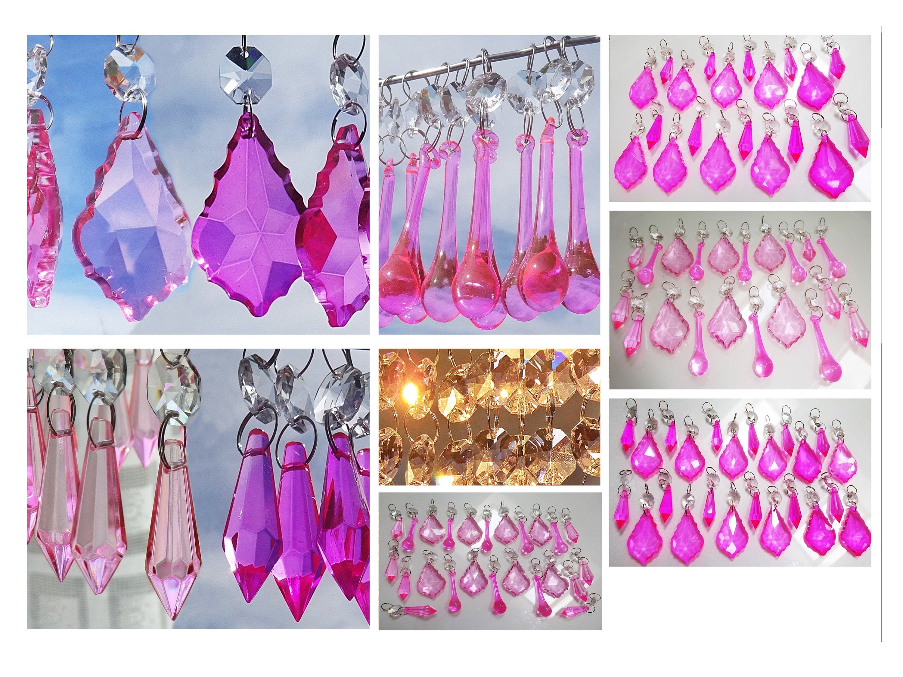 HOT or ROSE PINK Drops 1.5 - 2 Prisms Chandelier Glass Beads Crystals ...