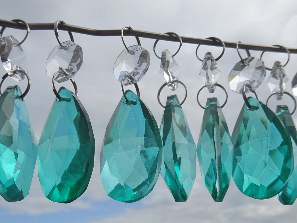 Aqua Marine Turquoise Chandelier Drops Glass Crystals Droplets - Etsy UK