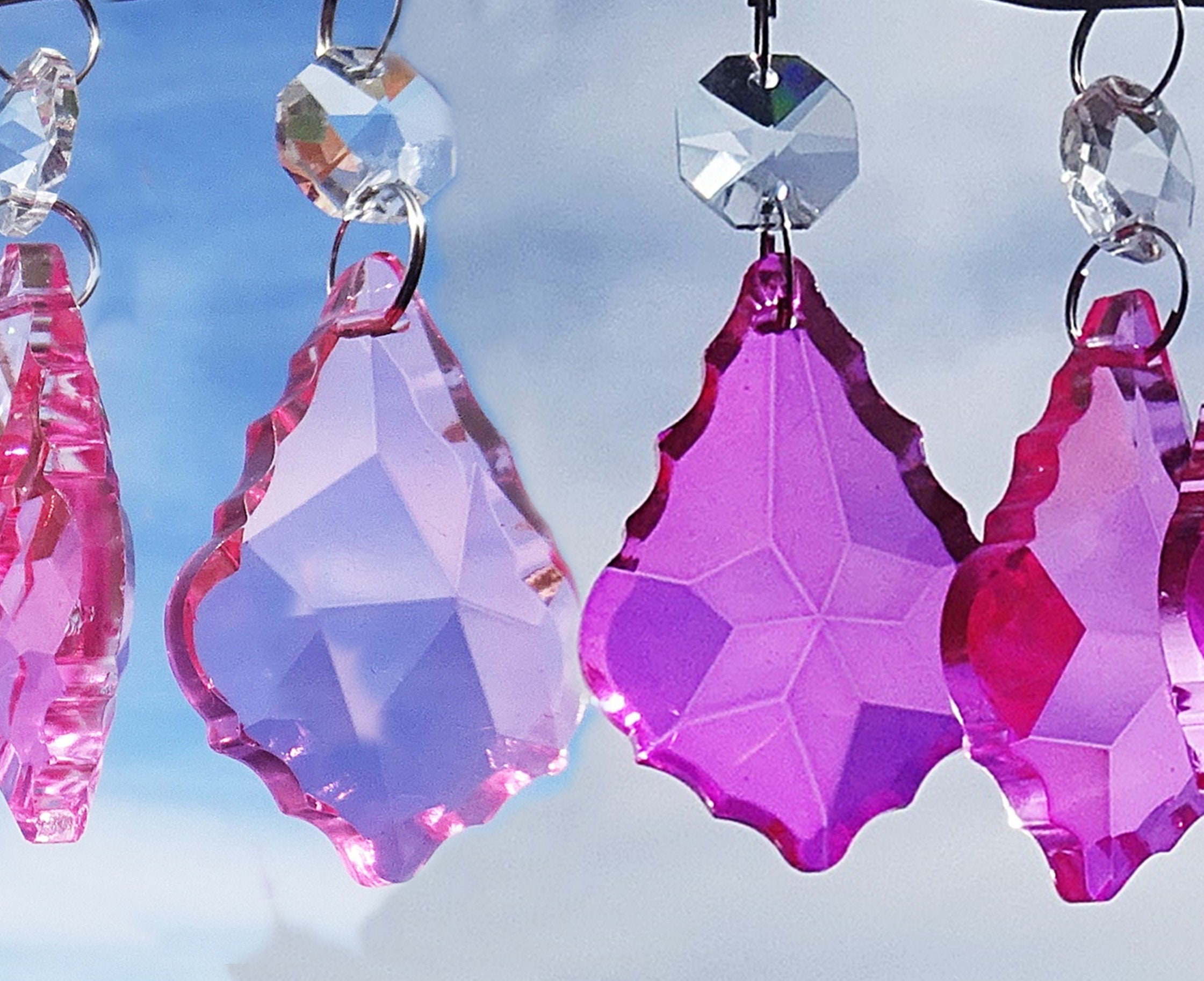 6 Types of Pink Drops 1.5 to 2 Prisms Chandelier Glass Beads Crystals ...