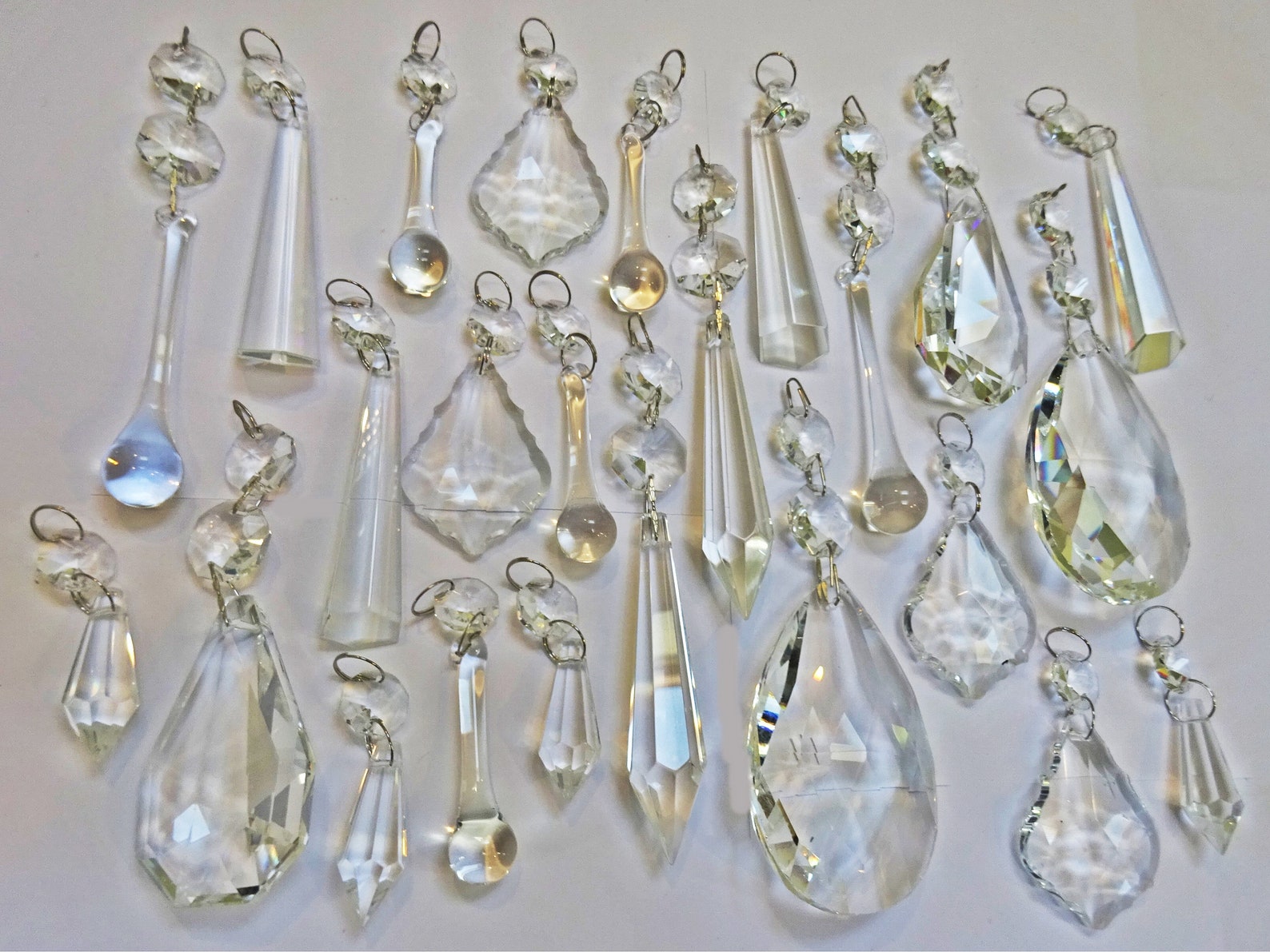 24 Chandelier Drops Parts Glass & XL Prisms Crystals Shabby Droplets ...