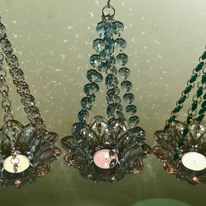 Crystal Chandelier Inspired Glass Bobeche Tea Light Pendant Hanging ...
