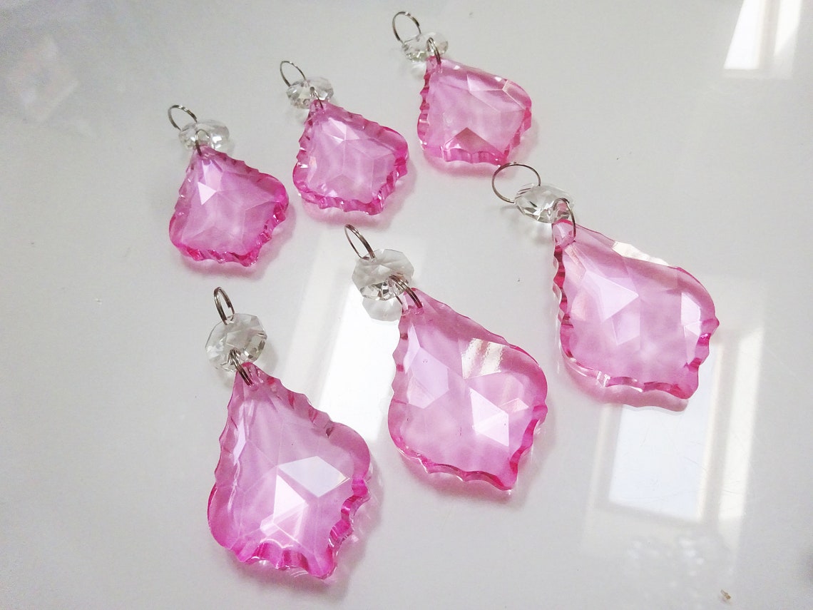 Rose Pink OR Hot Pink Chandelier Drops Glass Crystals Droplets | Etsy