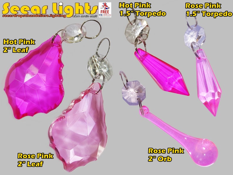 Rose Pink OR Hot Pink Chandelier Drops Glass Crystals Droplets - Etsy