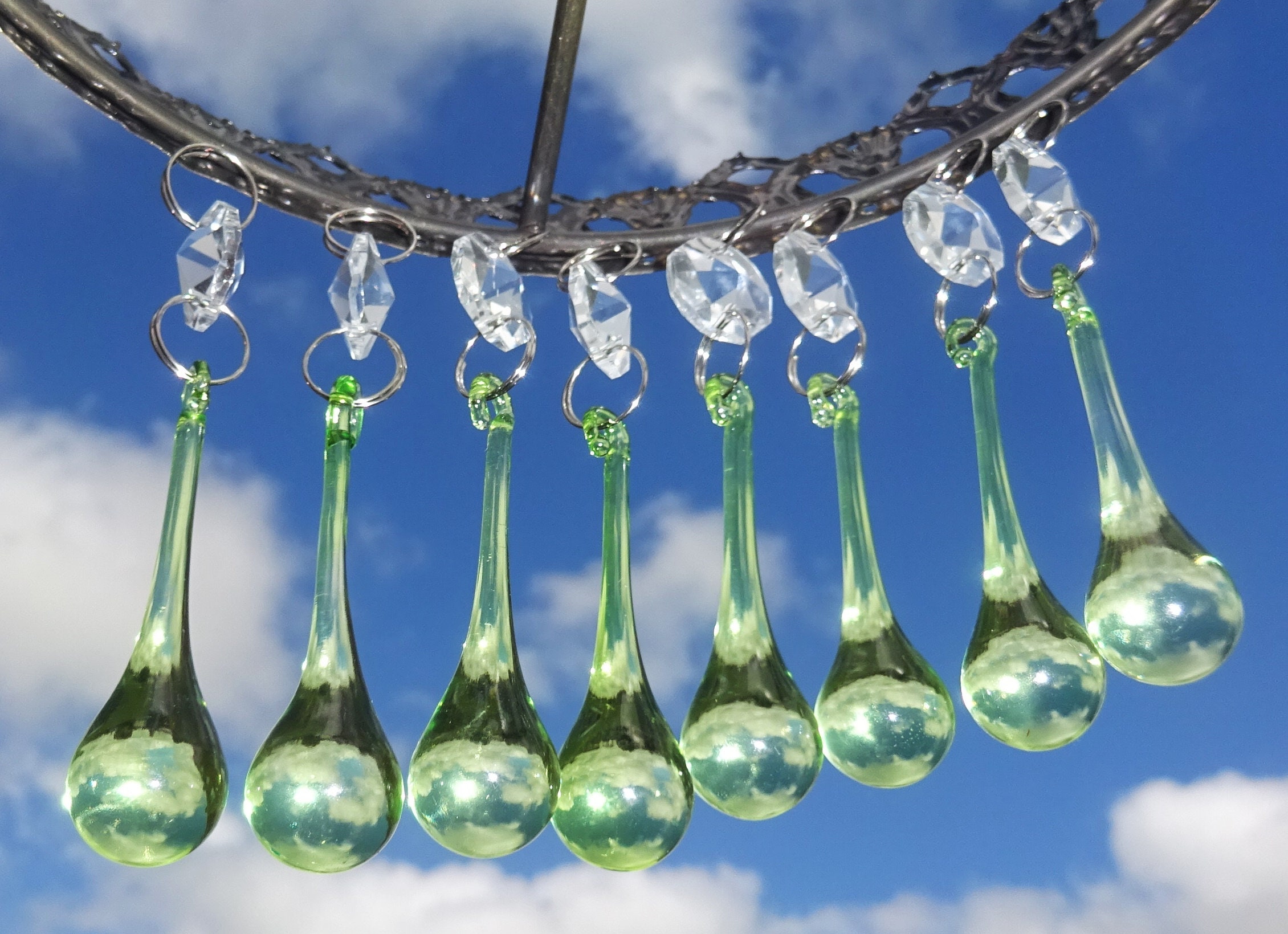 Sage Green Chandelier Drops Glass Crystals Droplets Prisms Orb Beads ...
