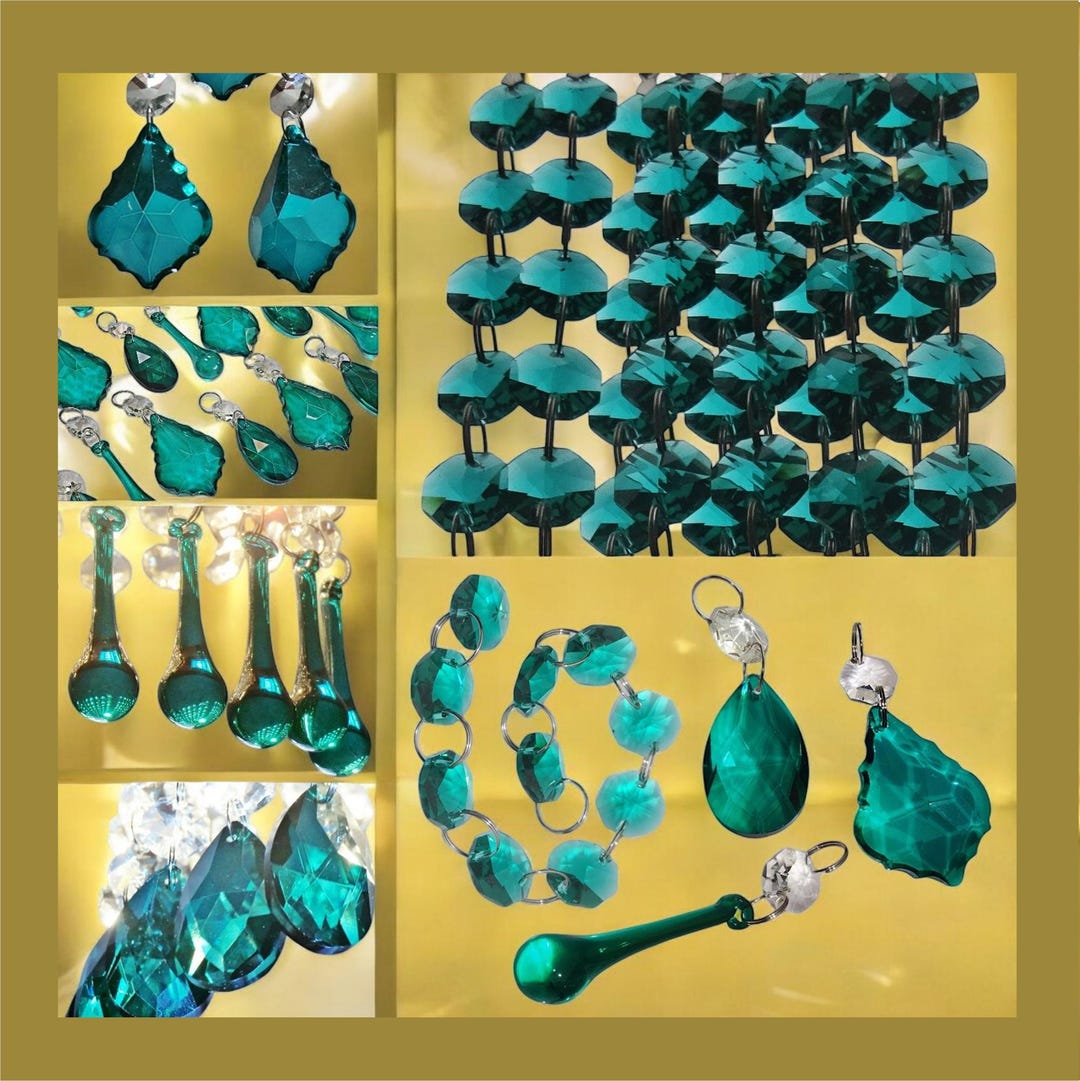 Choice of Peacock Green Chandelier Prisms Patina Blue Crystals Droplets ...