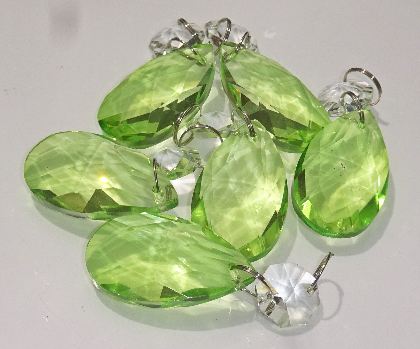 Sage Green Chandelier Drops Oval Almond Glass Crystals - Etsy UK