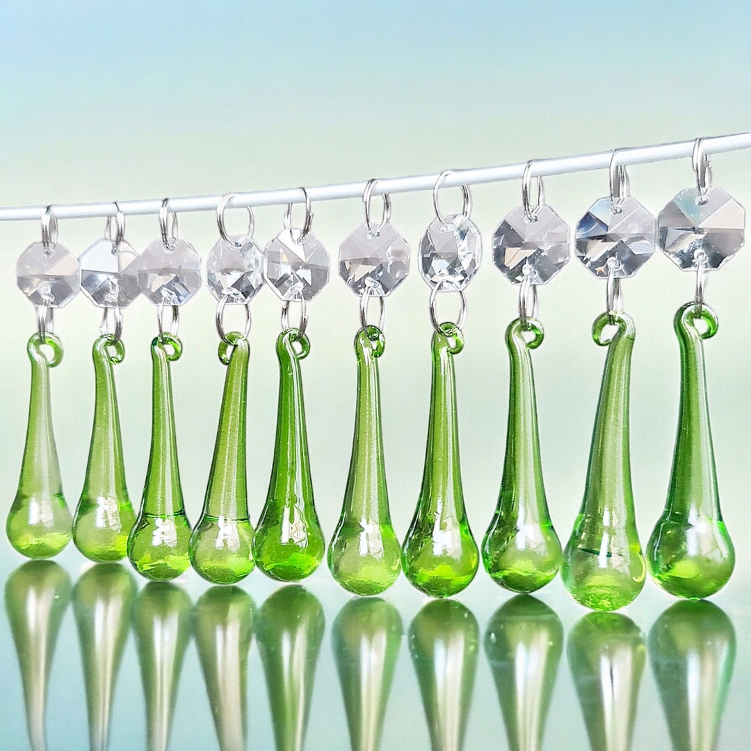 Sage Green Chandelier Drops Glass Crystals Droplets Prisms Orb Beads ...
