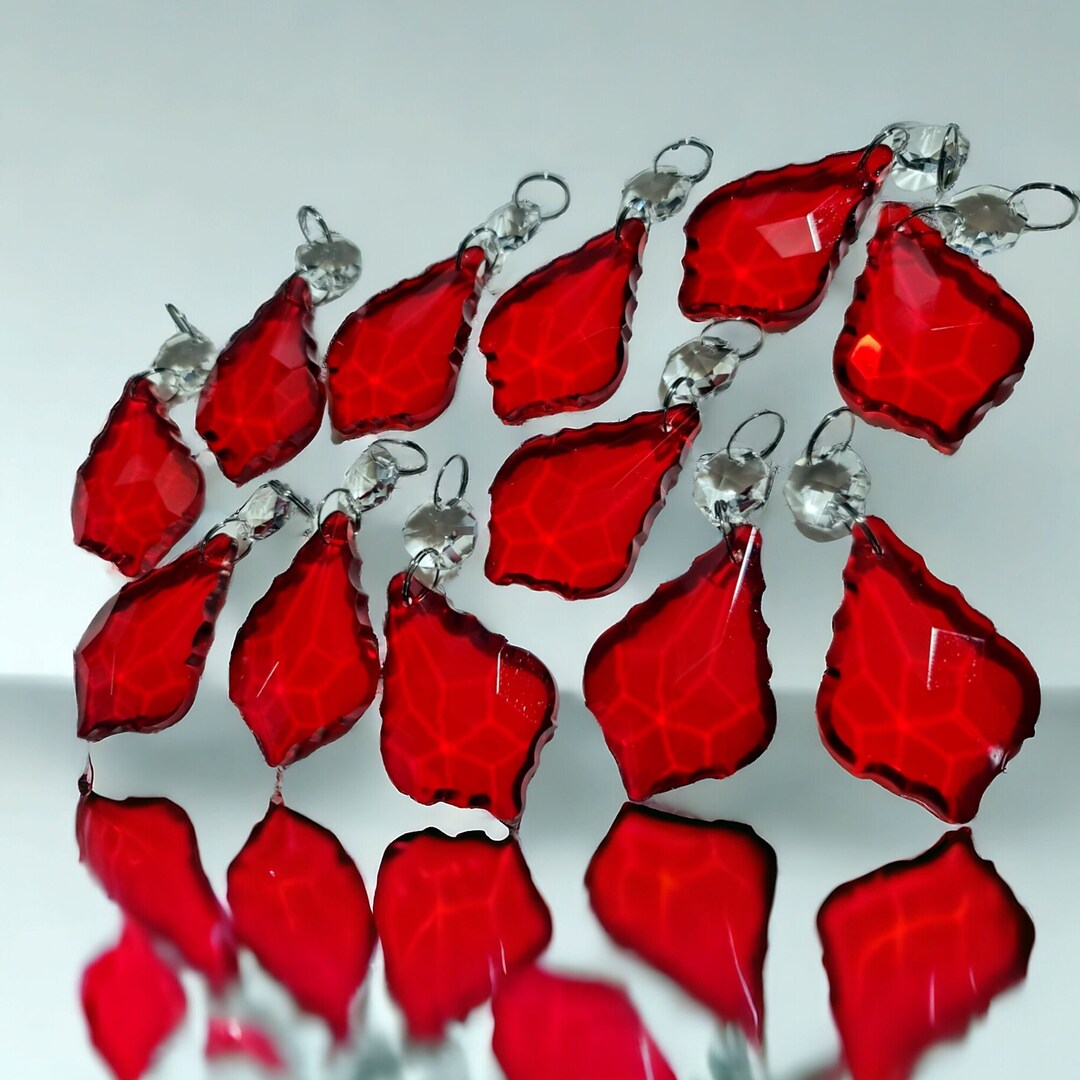 Red Prisms Sun Catchers Chandelier Drops 2 Leaf Cut Glass Crystals ...