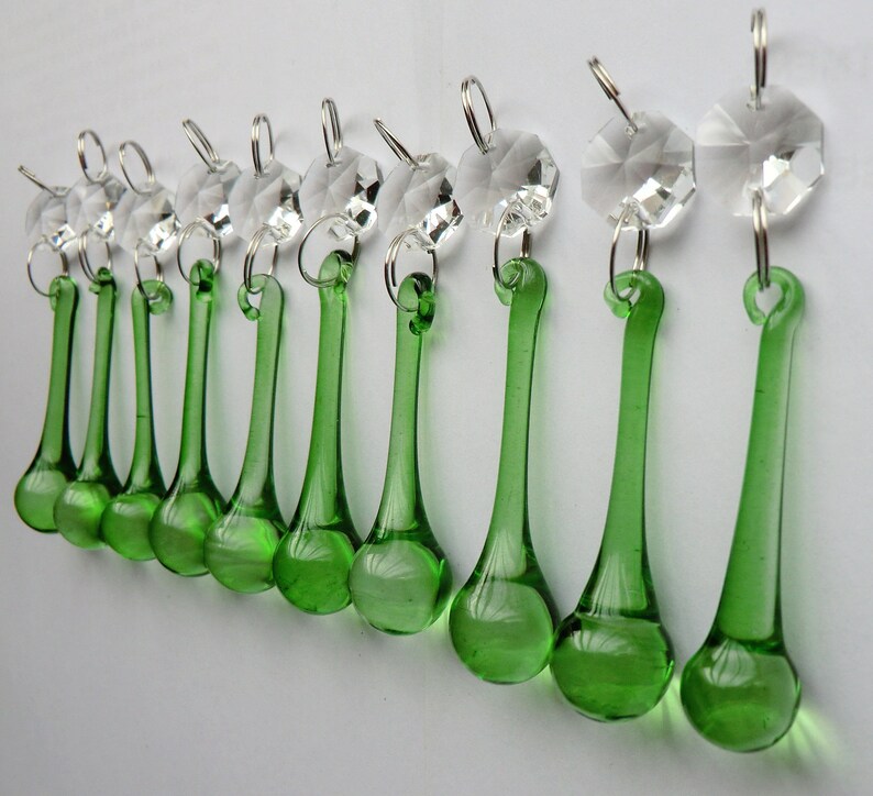 20 Emerald Green Chandelier Drops Glass Crystals Droplets Chic | Etsy