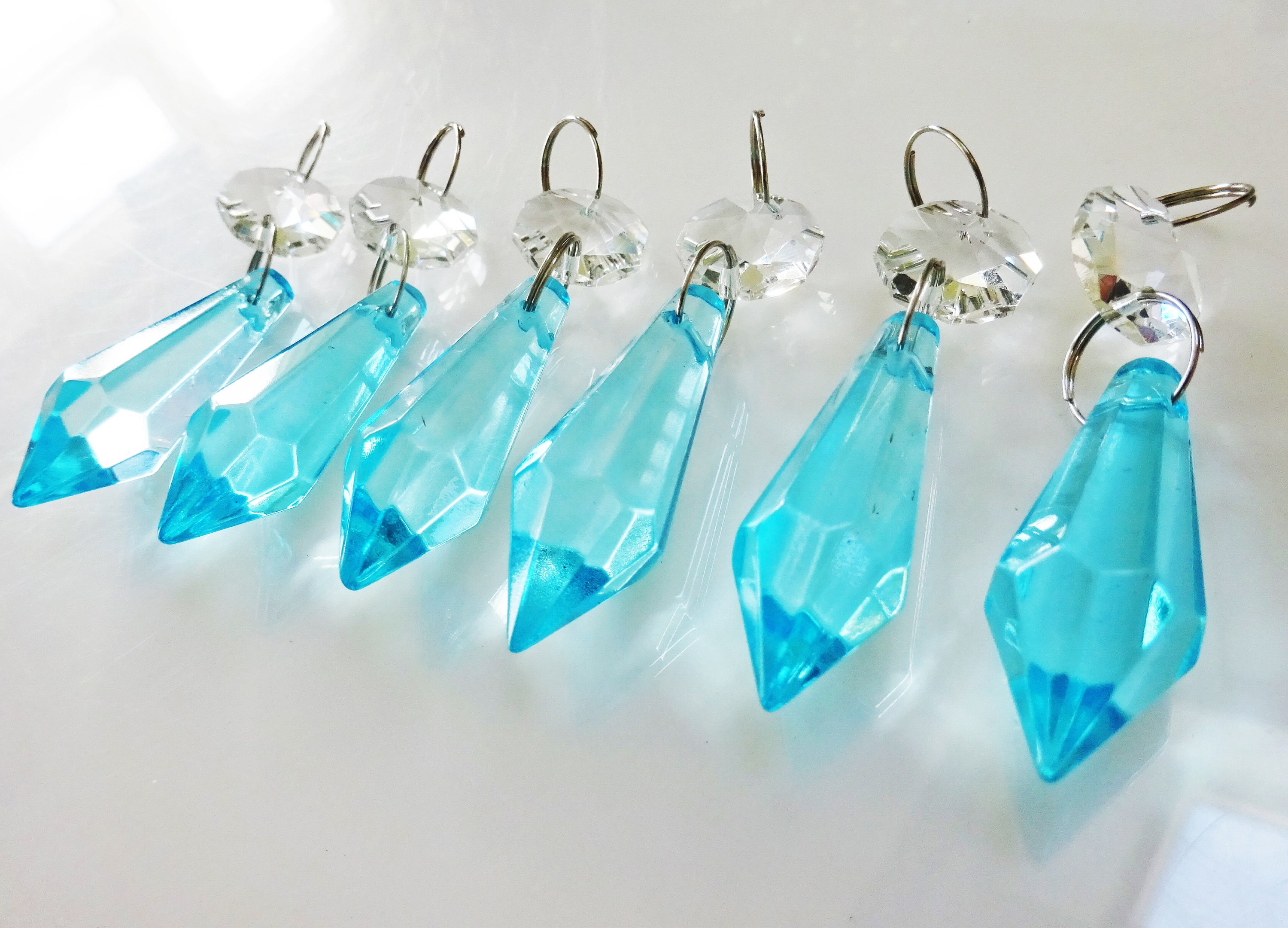 Aqua Teal Turquoise Chandelier Drops Glass Crystals Retro Droplets ...