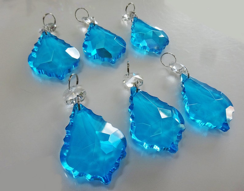 Turquoise Teal Chandelier Drops Glass Crystals Droplets Prisms Leaf ...