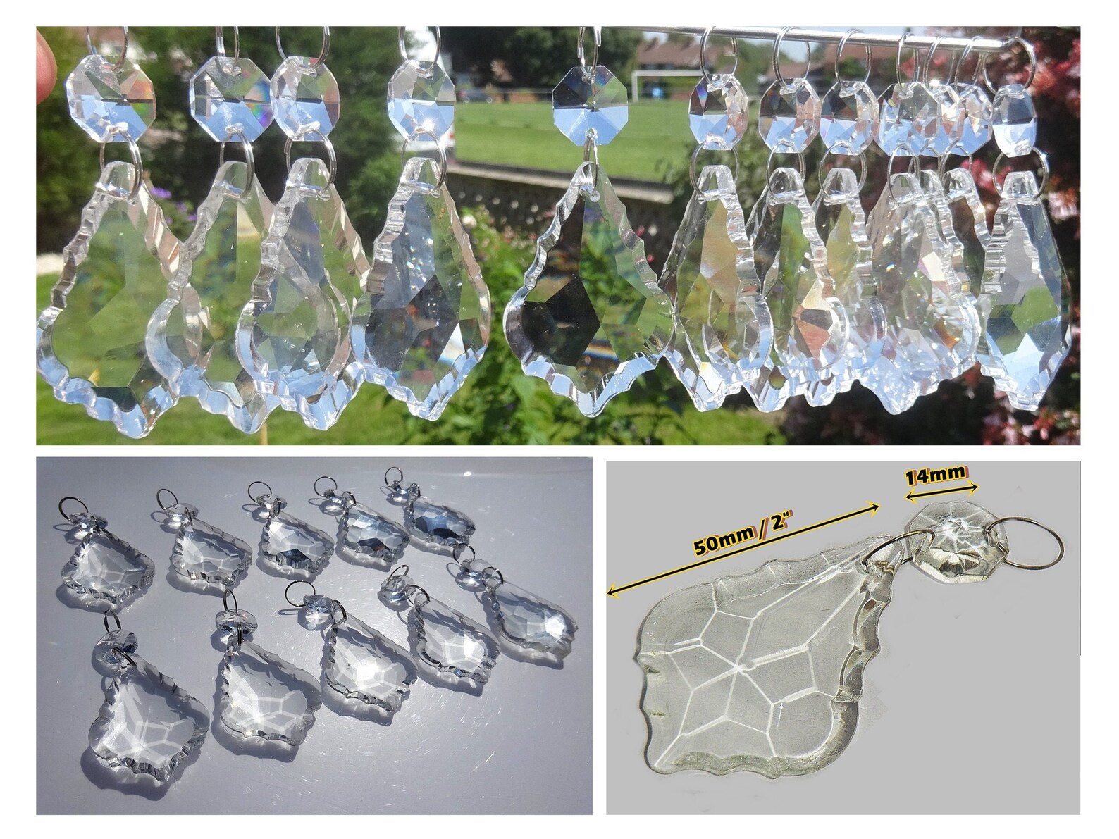 Chandelier 2 Leaf Drops Clear Glass Crystals Droplets - Etsy UK