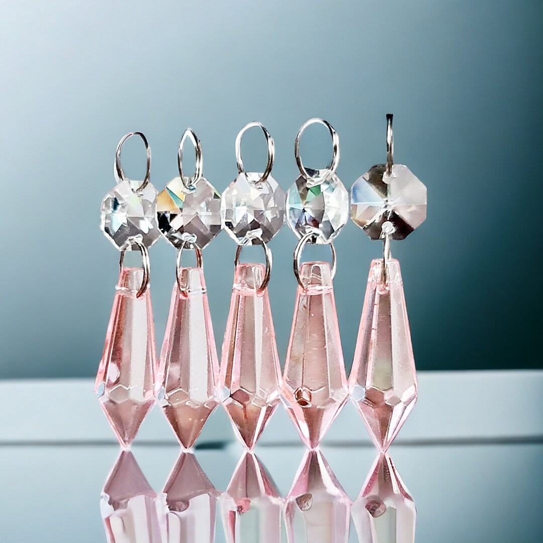 Light Pink Torpedo Chandelier Drops Glass Crystals Droplets Country ...