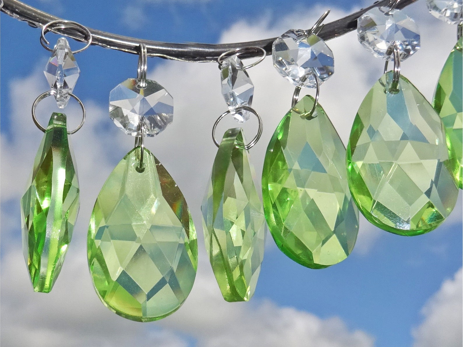 Sage Green Chandelier Drops Oval Almond Glass Crystals - Etsy UK