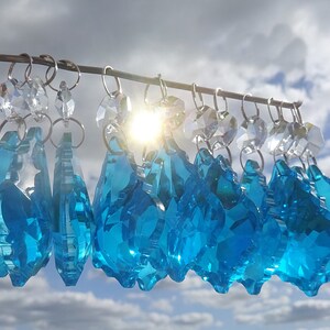 Turquoise Teal Chandelier Drops Glass Crystals Droplets Prisms Leaf ...