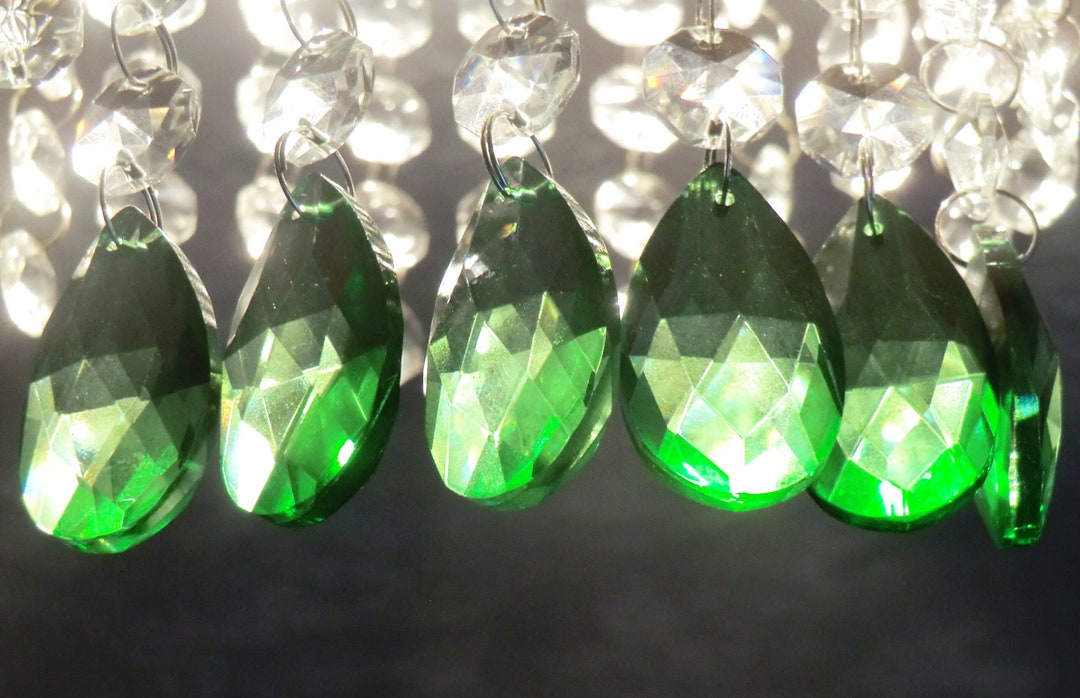Emerald Green Chandelier Drops Glass Crystals Droplets Oval Beads ...