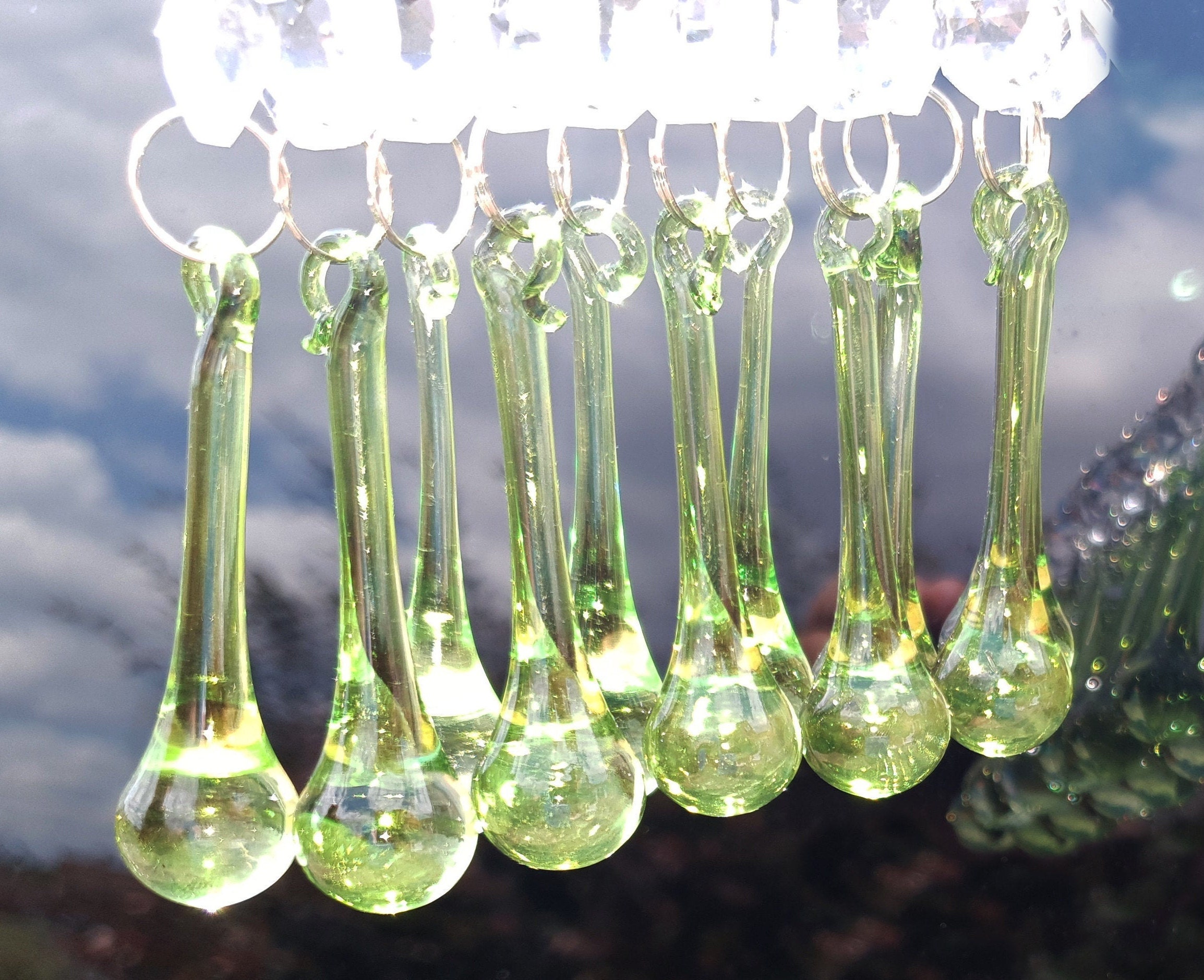 Sage Green Chandelier Drops Glass Crystals Droplets Prisms Orb Beads ...