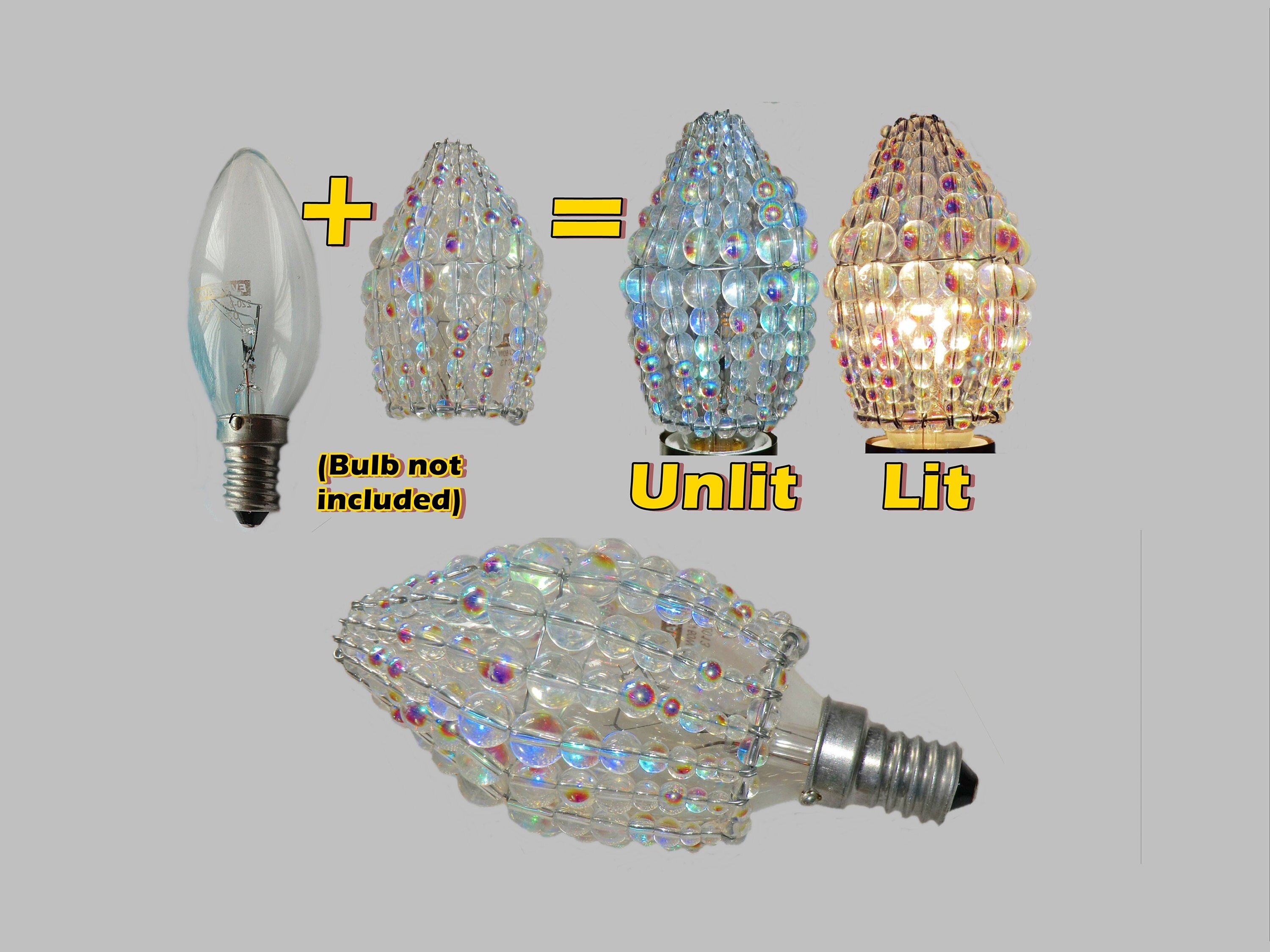 Crystal Chandelier Inspired Glass Bead Lightbulb Candle Size Bulb Cover ...
