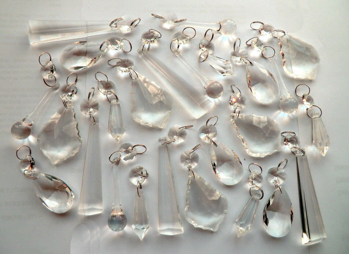 25 Chandelier Drops Clear Glass Antique Shapes Crystals - Etsy