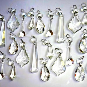 25 Chandelier Drops Clear Glass Antique Shapes Crystals Droplets Prisms ...